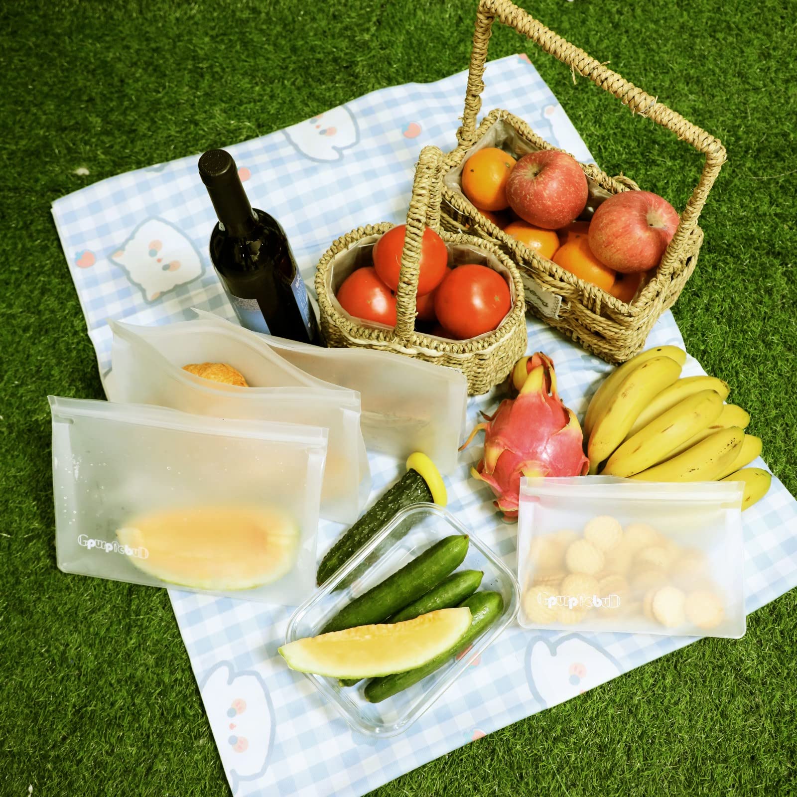 Reusable Freezer Bags, 3 Pack PEVA Material Reusable Storage Bags, Leak proof Reusable Bags Silicone, Plastic Free for Fruit, Marinate Meat, Cereal, Sandwich, Snack, Travel Items