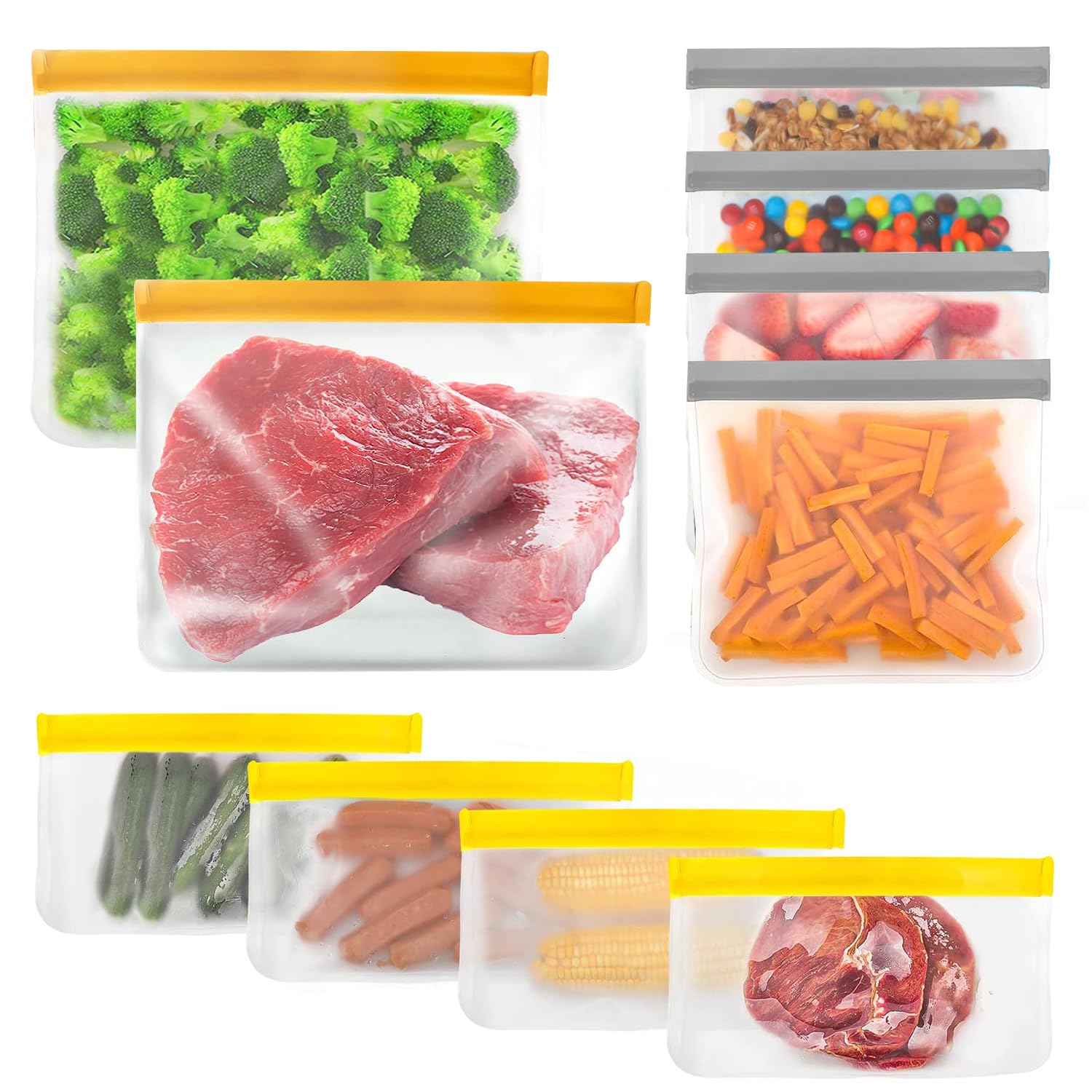 10PCS Reusable Silicone Food Storage Bags Freezer Bags for Sandwiches,2large bags silicone bags reusable storage,4 Reusable silicone bag Sandwich Bags,4Reusable silicone ziplock bags Snack Bags