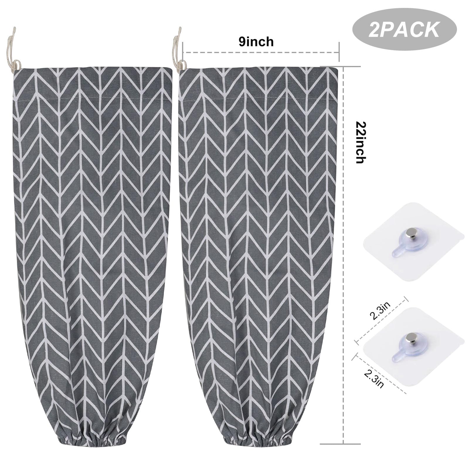 2 Pcs Plastic Bag Holder, JIMSUMM Wall Mount Plastic Bag Organizer, Washable Large Grocery Bag Storage Dispenser, Shopping Bags Carrier for Home Kitchen Travelling, 22x9 in shopping bag carrier (Gray)