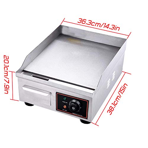 Proshopping 1500W 14" Commercial Electric Countertop Griddle Grill, Stainless Steel Restaurant Grill, Tabletop Flat Grill, with Adjustable Temperture Control, 110V