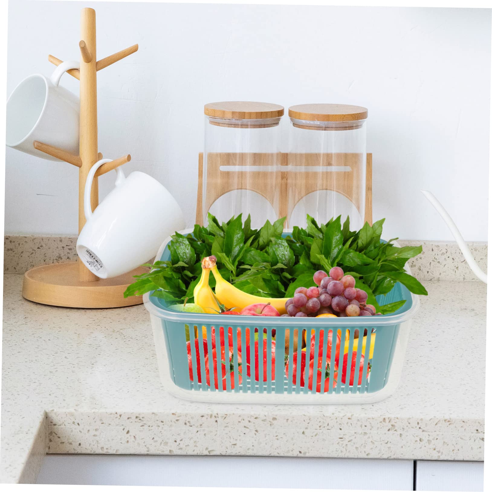 UPKOCH 2pcs Box Refrigerator Storage Box Cereal Container Food Storage Box Glass Food Containers Fruit Drain Storage Box Sink Strainer Basket Fridge Strainer Box Fresh Box Drain Fruit Box
