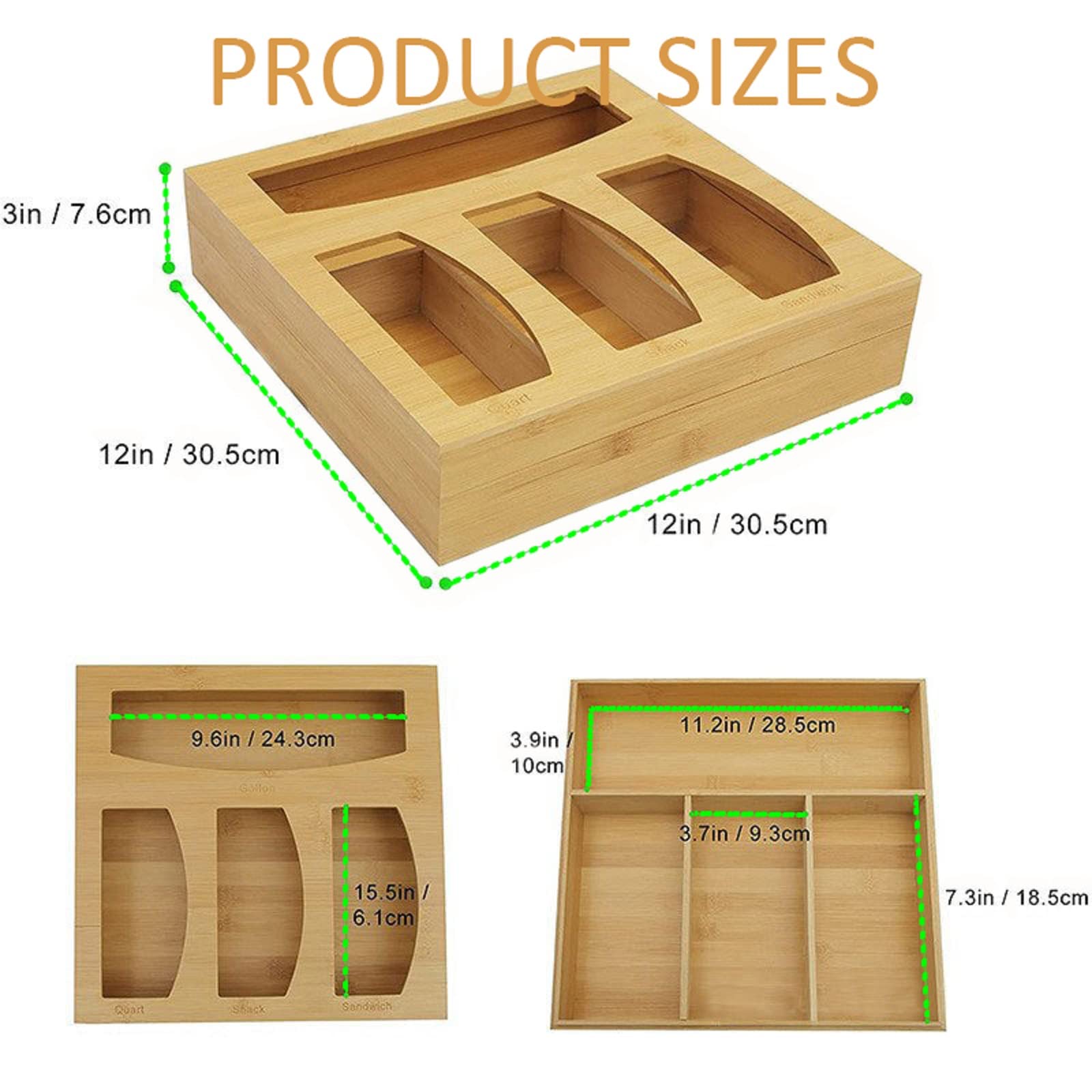 SZJHXIN Ziplock Bag Storage Organizer for Kitchen Drawer, Bamboo Ziplock Food Storage Bag Organizer, Compatible with Gallon, Quart, Sandwich and Snack Variety Size Bag