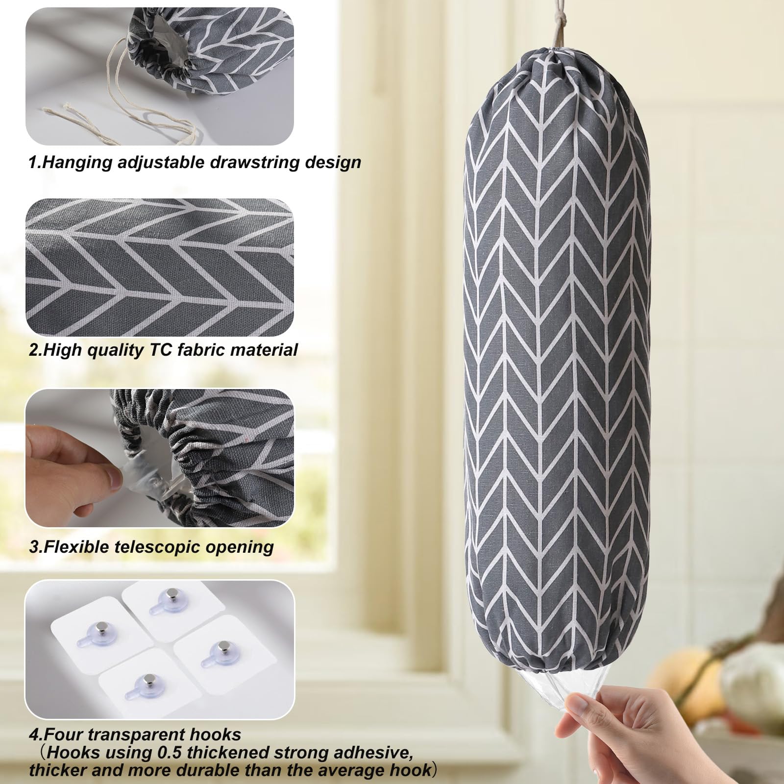2 Pcs Plastic Bag Holder, JIMSUMM Wall Mount Plastic Bag Organizer, Washable Large Grocery Bag Storage Dispenser, Shopping Bags Carrier for Home Kitchen Travelling, 22x9 in shopping bag carrier (Gray)