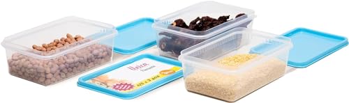 Unica Food Storage Container with Airtight Lid, Stackable Storage Boxes for Cereal, Snacks, BPA-Free, Microwave, Dishwasher & Freezer Safe, Set of 3, Blue, 14 oz, 3.72x3.72x2.04 in