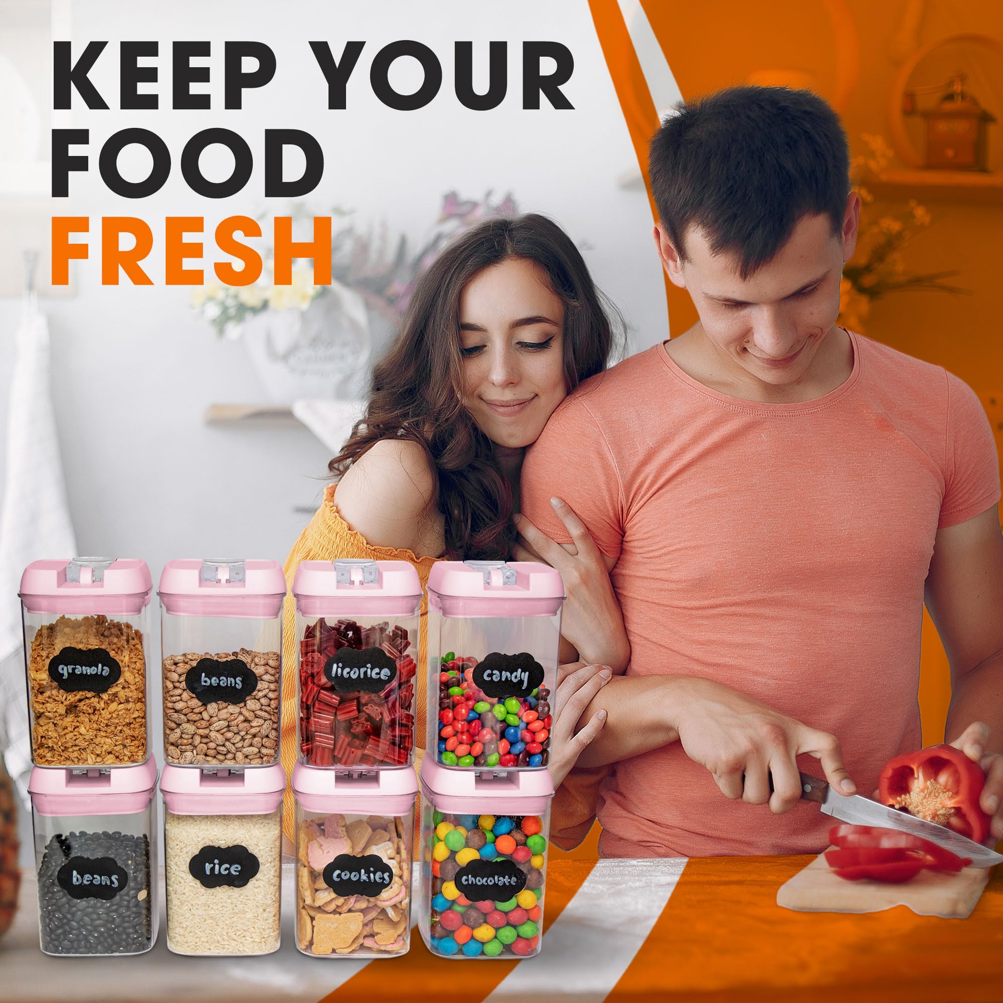 Cheer Collection Airtight Food Storage Containers, Kitchen Storage Containers for Pantry, Set of 8 Food Containers with Lids Airtight, Pantry Storage Containers & Organizers with Lids, Pink