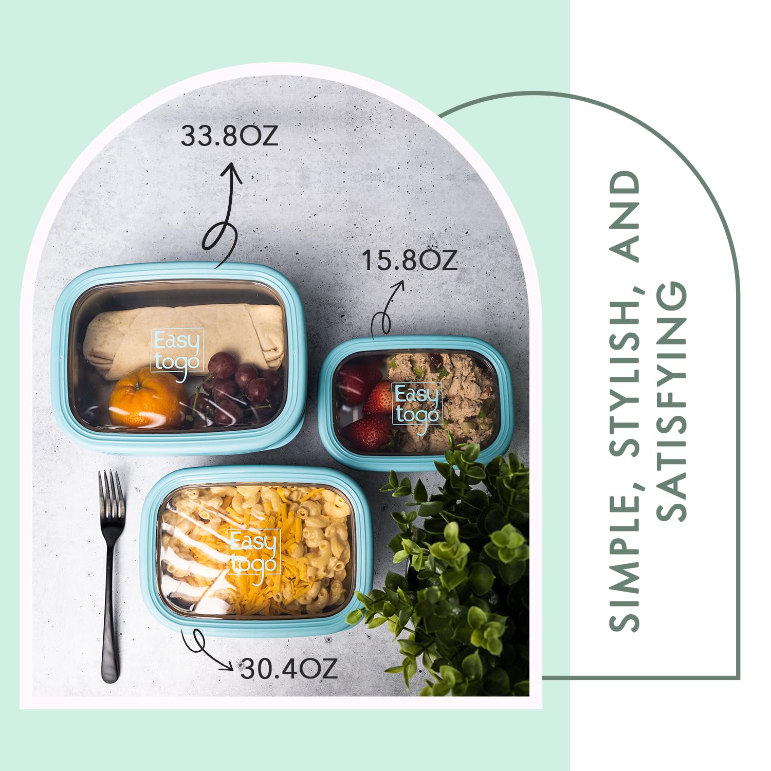 Easy Togo 3 Pack Stainless Steel Food Containers with Silicon Lid & Non-Slip Exterior, LeakProof, Airtight Rectangular Portion Control Storage Lunch Box, Togo Lunch Containers for Adults - Green