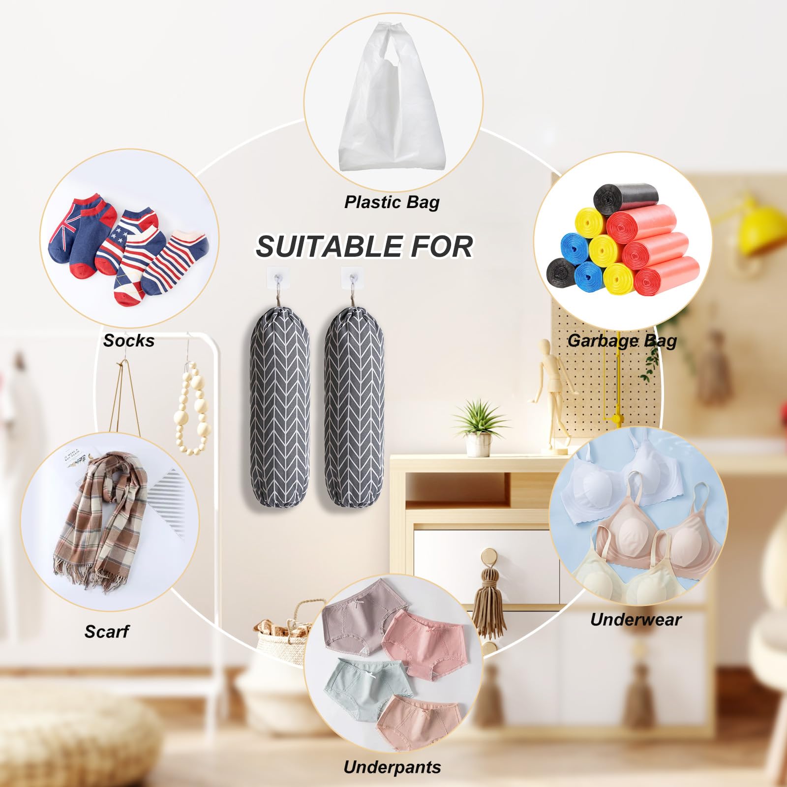 2 Pcs Plastic Bag Holder, JIMSUMM Wall Mount Plastic Bag Organizer, Washable Large Grocery Bag Storage Dispenser, Shopping Bags Carrier for Home Kitchen Travelling, 22x9 in shopping bag carrier (Gray)