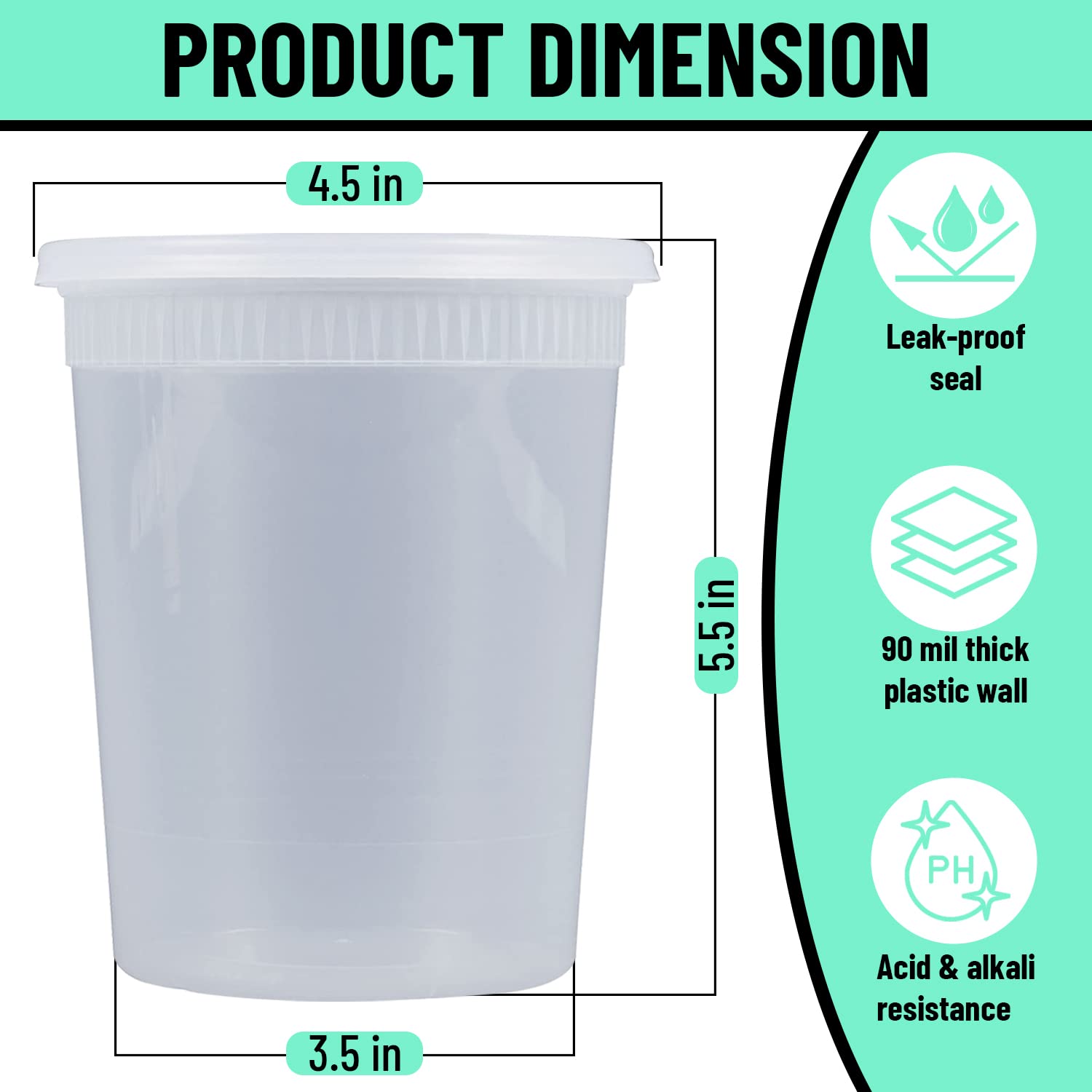 [24 Sets] 32 Oz. Plastic Deli Food Storage Containers with Airtight Lids, USA Heavy Duty, Slime, Soup, Meal Prep Containers | BPA Free | Stackable | Leakproof | Microwave/Dishwasher/Freezer Safe,