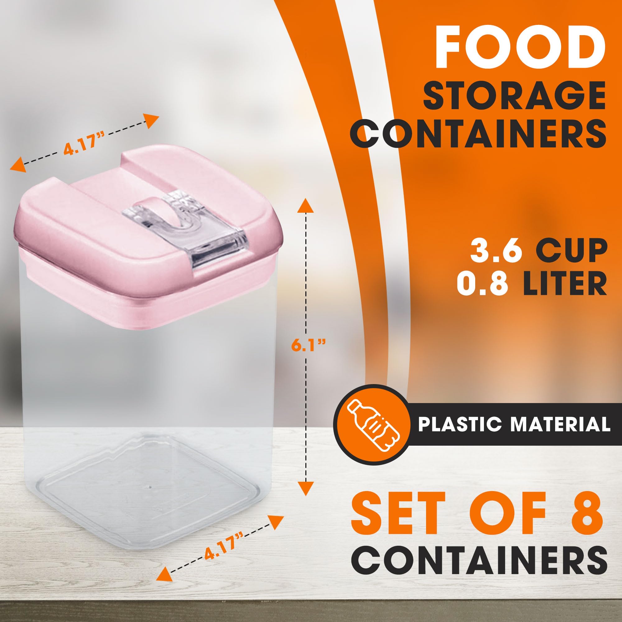 Cheer Collection Airtight Food Storage Containers, Kitchen Storage Containers for Pantry, Set of 8 Food Containers with Lids Airtight, Pantry Storage Containers & Organizers with Lids, Pink