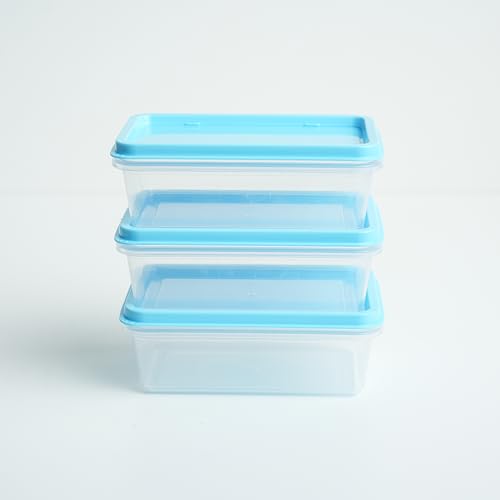 Unica Food Storage Container with Airtight Lid, Stackable Storage Boxes for Cereal, Snacks, BPA-Free, Microwave, Dishwasher & Freezer Safe, Set of 3, Blue, 14 oz, 3.72x3.72x2.04 in