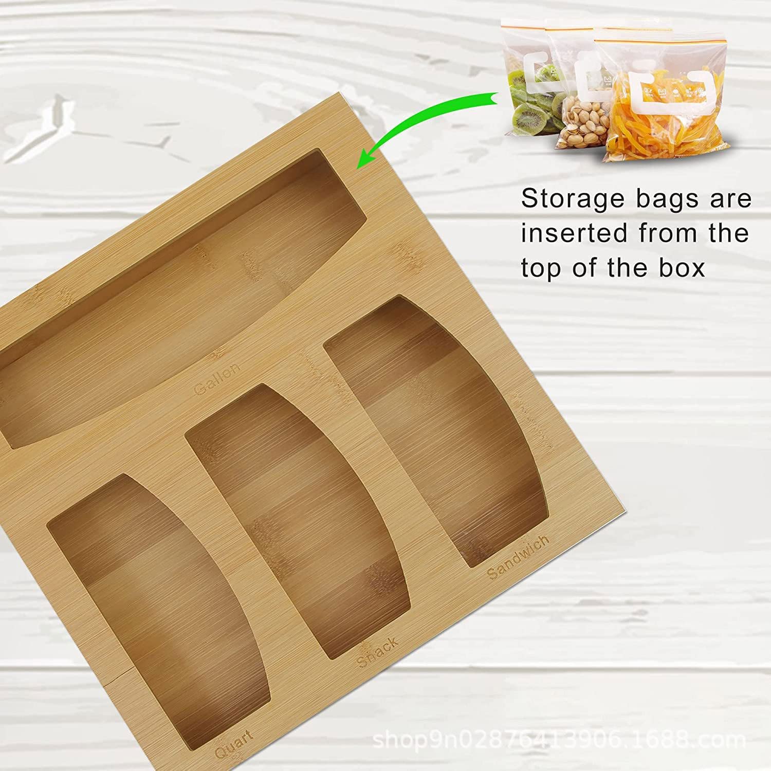 SZJHXIN Ziplock Bag Storage Organizer for Kitchen Drawer, Bamboo Ziplock Food Storage Bag Organizer, Compatible with Gallon, Quart, Sandwich and Snack Variety Size Bag