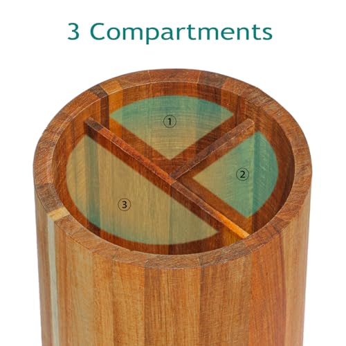 Acacia Wood Utensil Holder for Countertop 360° Rotating Cooking wooden Utensils Crock for Kitchen Counter Farmhouse Spatula Holder Kitchen Utensil Storage Organizer Storage Caddy