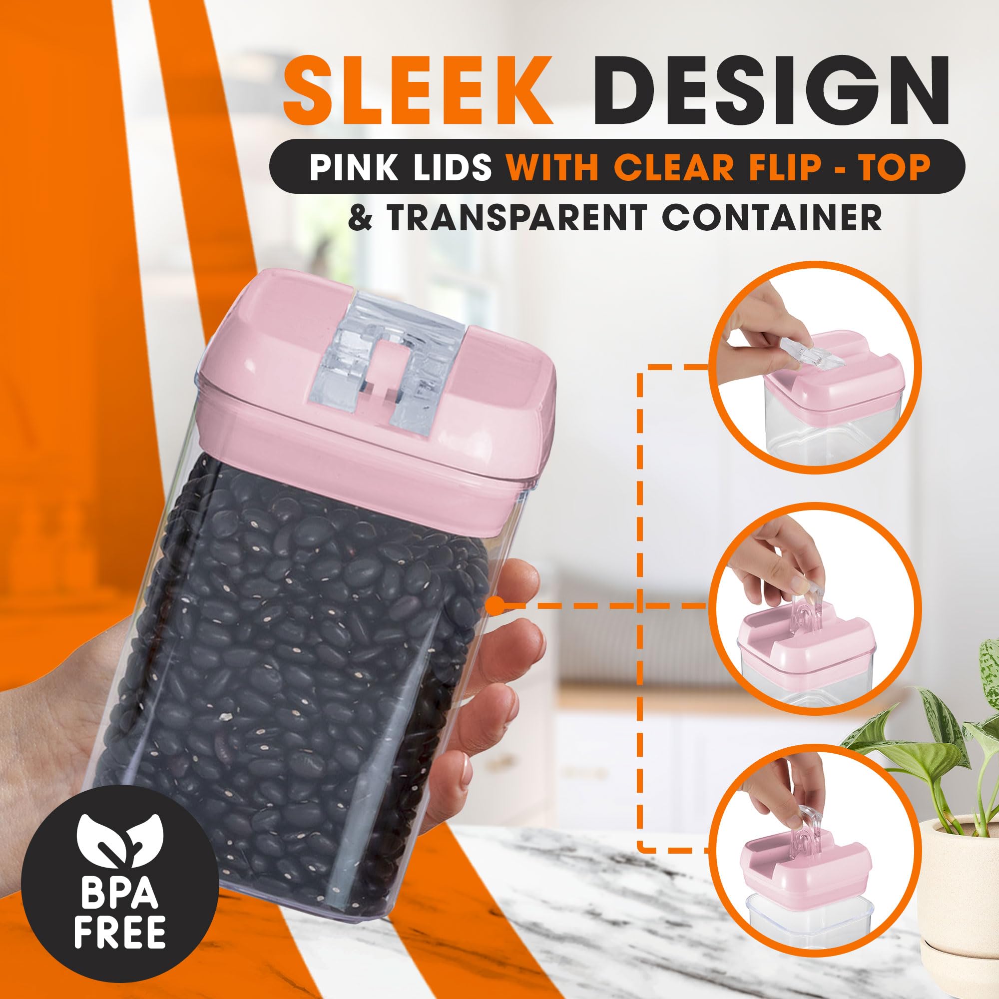 Cheer Collection Airtight Food Storage Containers, Kitchen Storage Containers for Pantry, Set of 8 Food Containers with Lids Airtight, Pantry Storage Containers & Organizers with Lids, Pink