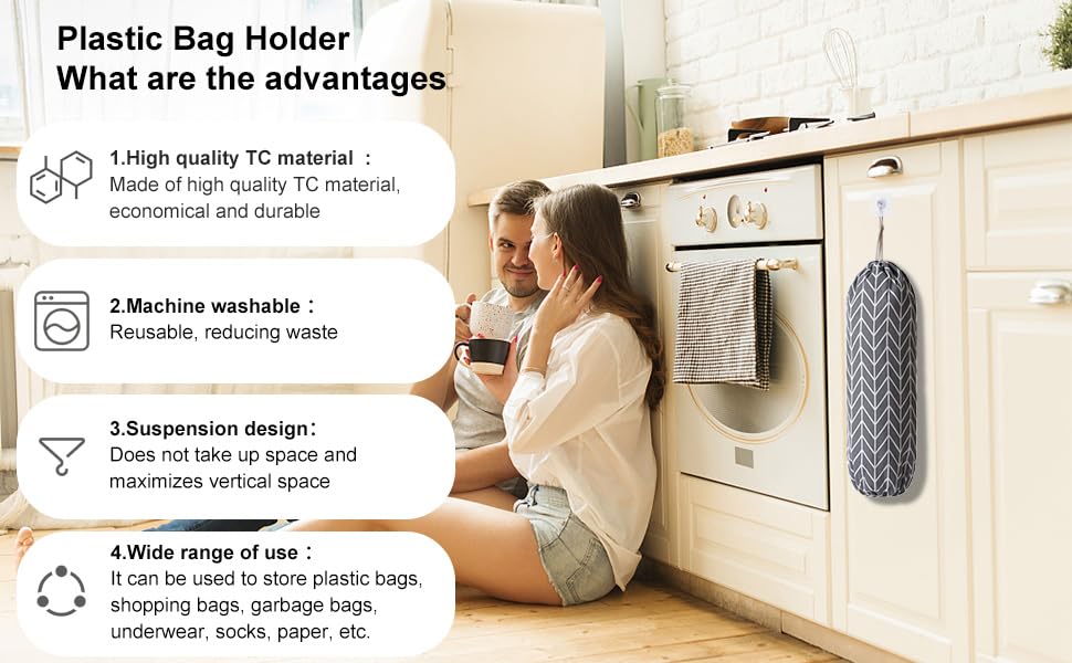 2 Pcs Plastic Bag Holder, JIMSUMM Wall Mount Plastic Bag Organizer, Washable Large Grocery Bag Storage Dispenser, Shopping Bags Carrier for Home Kitchen Travelling, 22x9 in shopping bag carrier (Gray)