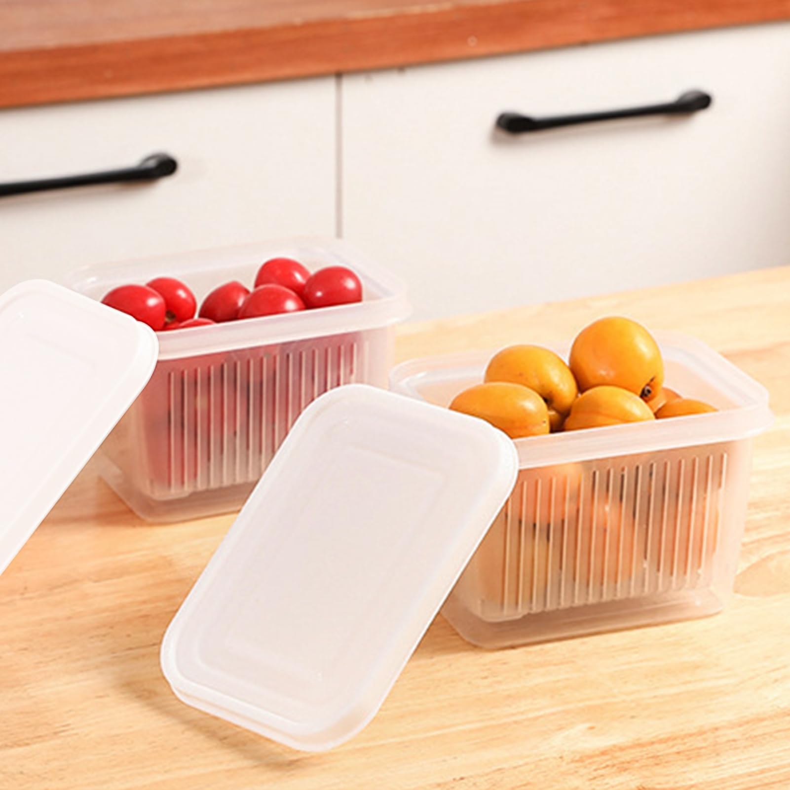 GIFZES Fruit Storage Containers for Fridge, Fruit Vegetable Produce Saver Containers Fridge Organizers with Airtight Lid & Colander, BPA-Free Vegetable Storage Lettuce Keepers for Refrigerator White