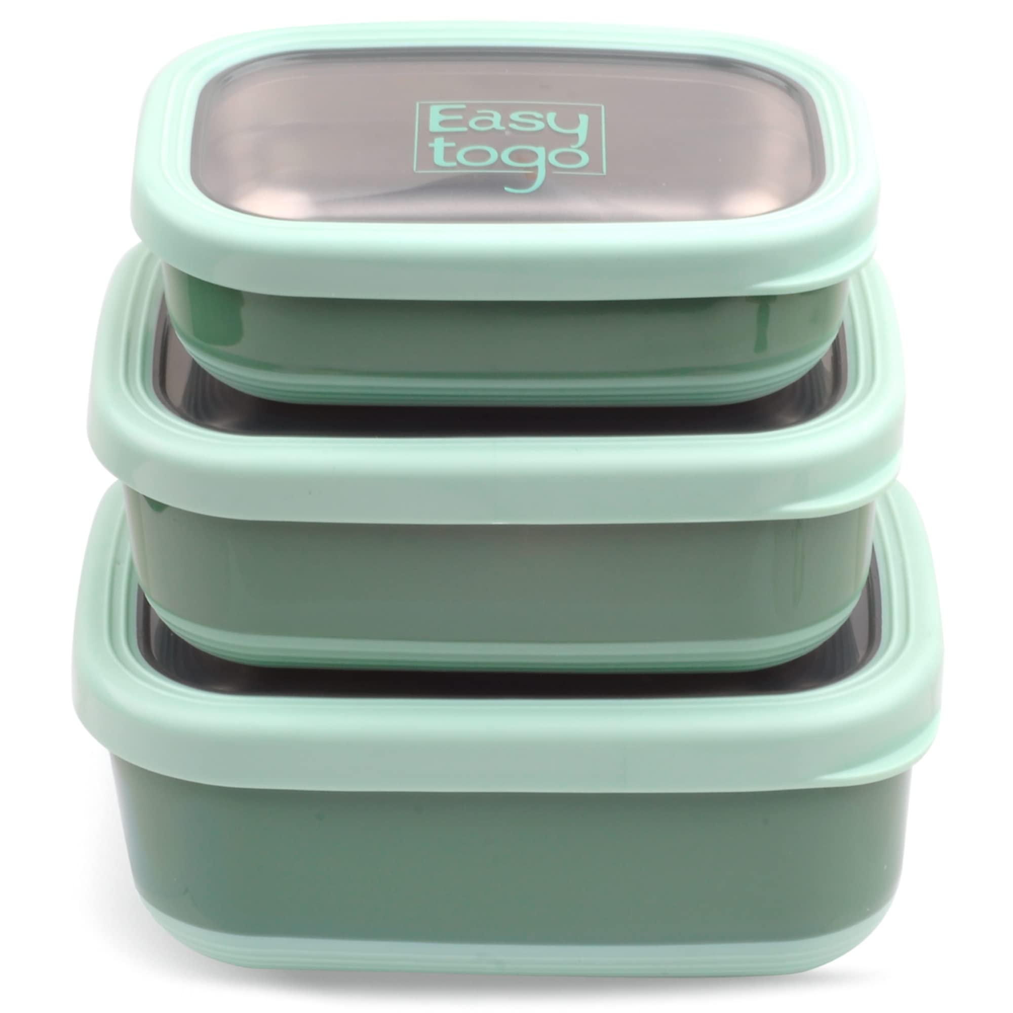 Easy Togo 3 Pack Stainless Steel Food Containers with Silicon Lid & Non-Slip Exterior, LeakProof, Airtight Rectangular Portion Control Storage Lunch Box, Togo Lunch Containers for Adults - Green