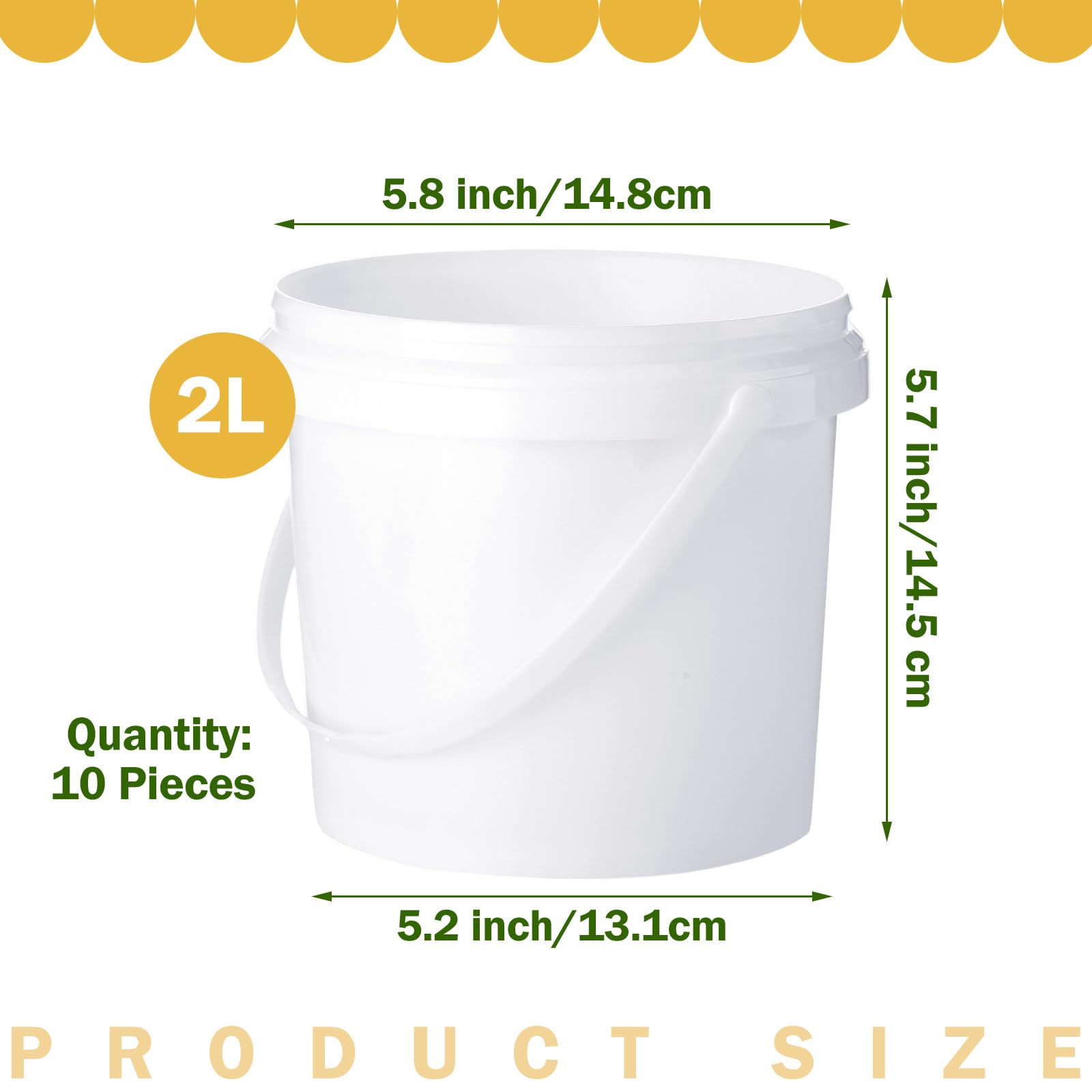 Uiifan 10 Pieces 0.5 Gallon 2 L Ice Cream Buckets with Lids Containers for Homemade Ice Cream Tub Round Plastic Bucket with Handle Food Storage Containers, Freezer, Dishwasher and Microwave Safe