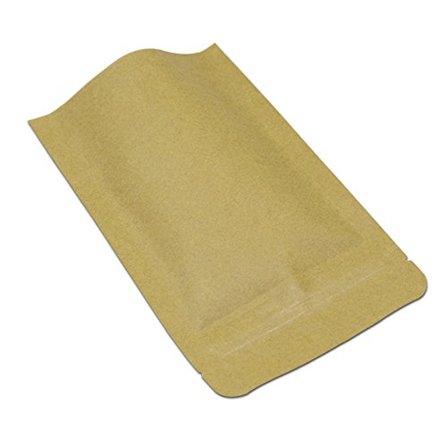 MITOB Mylar Bag Kraft Paper Foil Inner Self Standing Resealable Zipper Lock Pouch Food Stand Up Bags for Zip Packing Candy Biscuits Lock Food with Notch (200, 3.5x5.5 inch)