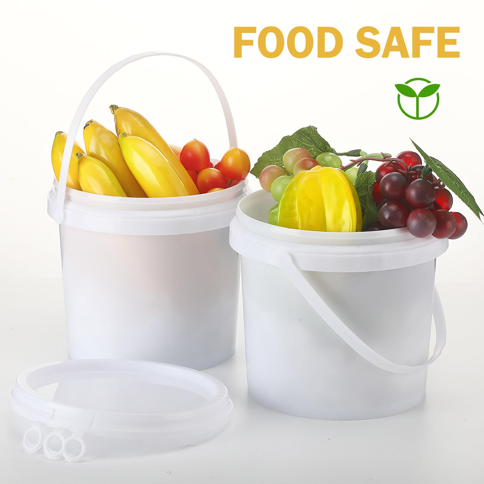 Uiifan 10 Pieces 0.5 Gallon 2 L Ice Cream Buckets with Lids Containers for Homemade Ice Cream Tub Round Plastic Bucket with Handle Food Storage Containers, Freezer, Dishwasher and Microwave Safe