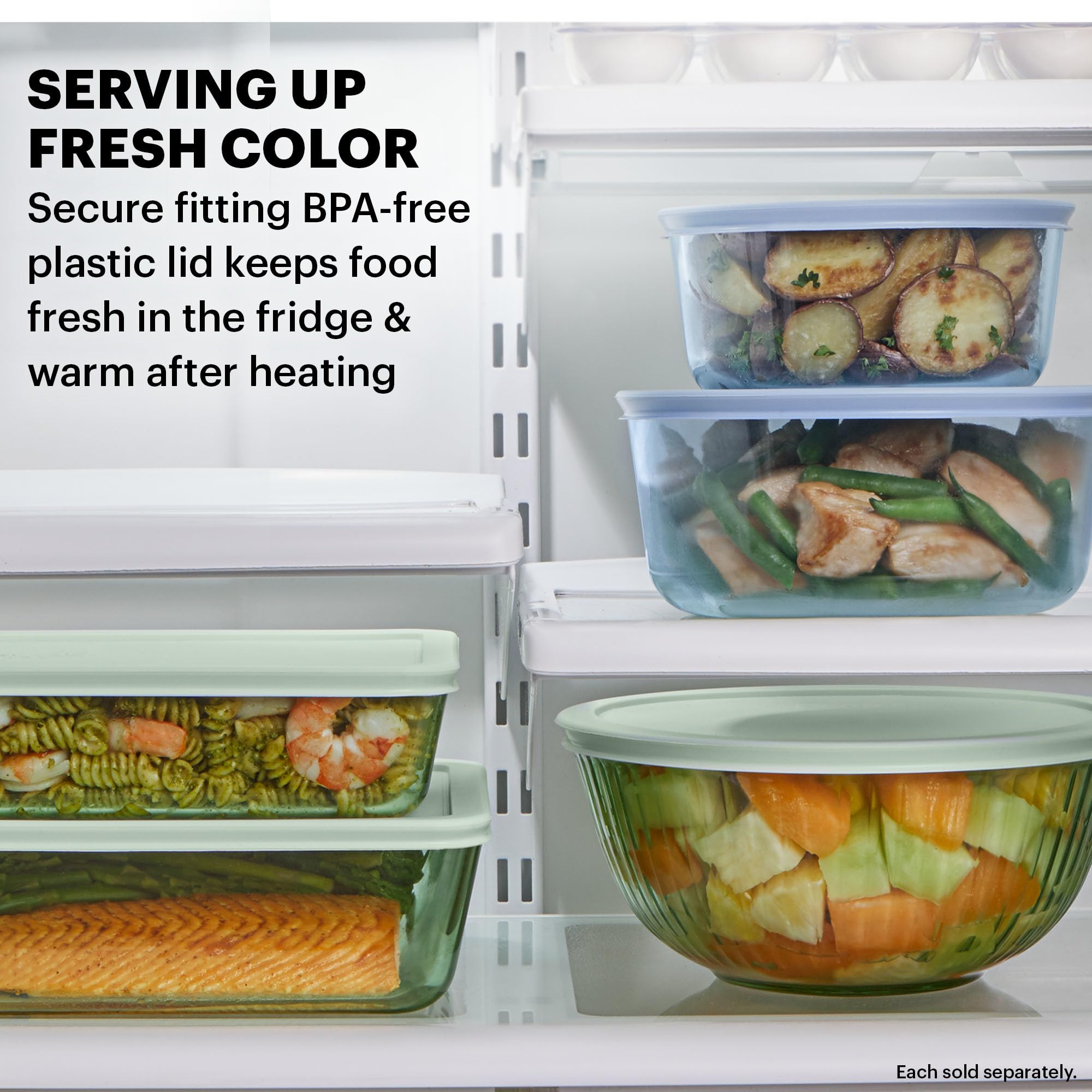 Pyrex Colors (6-Pack, Full Set) Tinted Glass Food Storage Container Set, Snug Fit Non-Toxic Plastic BPA-Free Lids, Freezer Dishwasher Microwave Safe, 3 Cup, 6 Cup & 11