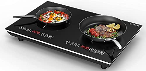 VBGK Double Induction Cooktop, 4000W Countertop Burner Hot Plate LCD Sensor Touch Energy-Saving Portable Induction Cooktops 2 Burner with Child Safety Lock & Timer, 110~120V