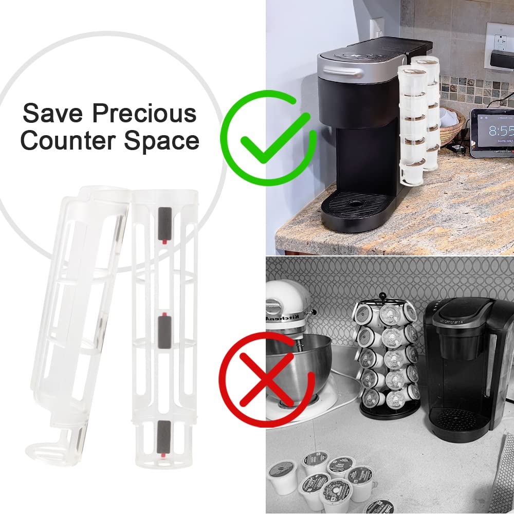 SUNGRACE K-Cup Coffee Pod Holder for Keurig, Side Mount Storage Organizer, Perfect for Small Counters (Transparent, 2 Pack for 10 K-Cups)