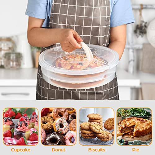 2 Pack 12 inch Food Storage Container with Lid and Handle, Reusable 2 Compartments Pizza Slice Storage Container, Pizza Storage Container Round for Cheese Cake, Corn Pie, Fruit White Clear Visible