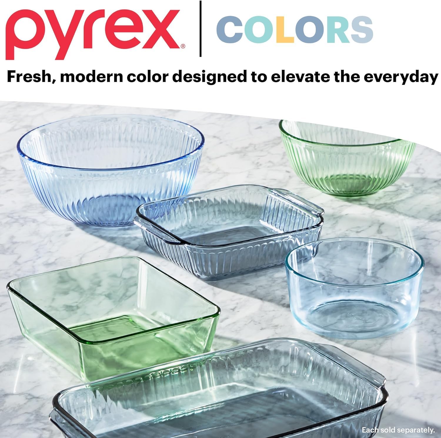 Pyrex Colors (6-Pack, Full Set) Tinted Glass Food Storage Container Set, Snug Fit Non-Toxic Plastic BPA-Free Lids, Freezer Dishwasher Microwave Safe, 3 Cup, 6 Cup & 11