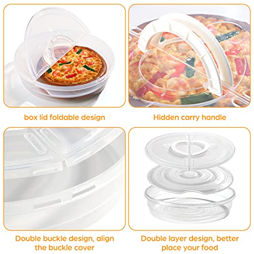 2 Pack 12 inch Food Storage Container with Lid and Handle, Reusable 2 Compartments Pizza Slice Storage Container, Pizza Storage Container Round for Cheese Cake, Corn Pie, Fruit White Clear Visible