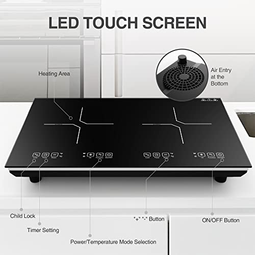VBGK Double Induction Cooktop, 4000W Countertop Burner Hot Plate LCD Sensor Touch Energy-Saving Portable Induction Cooktops 2 Burner with Child Safety Lock & Timer, 110~120V