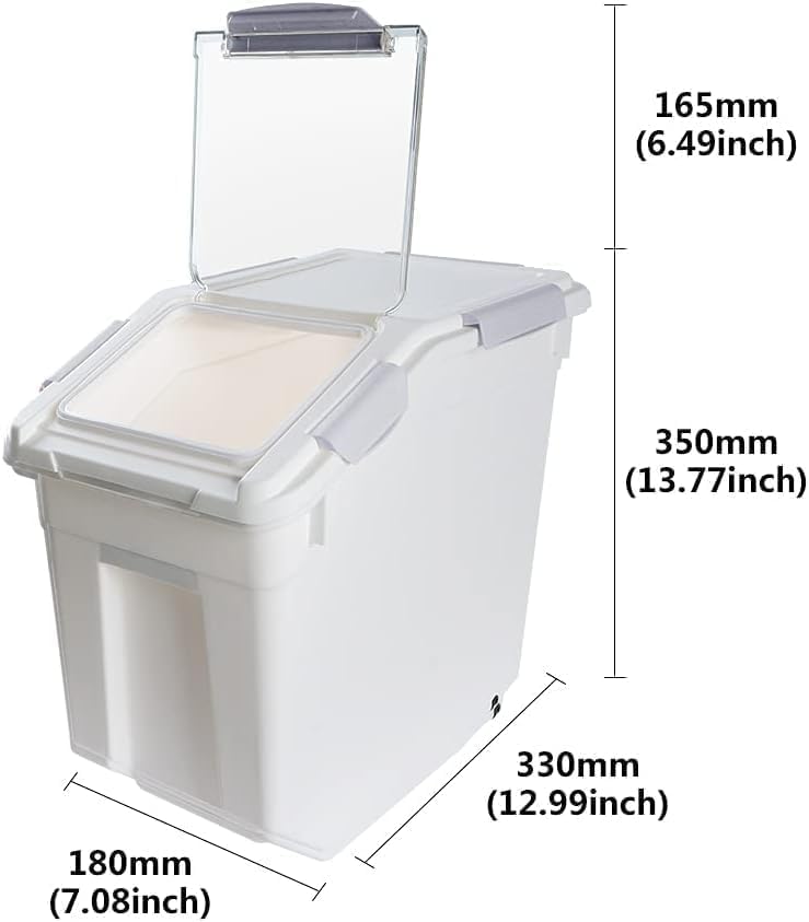 RUIAN 2pcs Food Container, Food Storage Box With Lid and Shovel, Airtight Flour Storage Container 25 lb Rice Storage Container with Wheels for Kitchen Flour, Rice, Grain,（Gray）