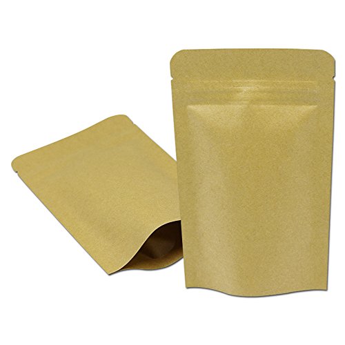 MITOB Mylar Bag Kraft Paper Foil Inner Self Standing Resealable Zipper Lock Pouch Food Stand Up Bags for Zip Packing Candy Biscuits Lock Food with Notch (200, 3.5x5.5 inch)