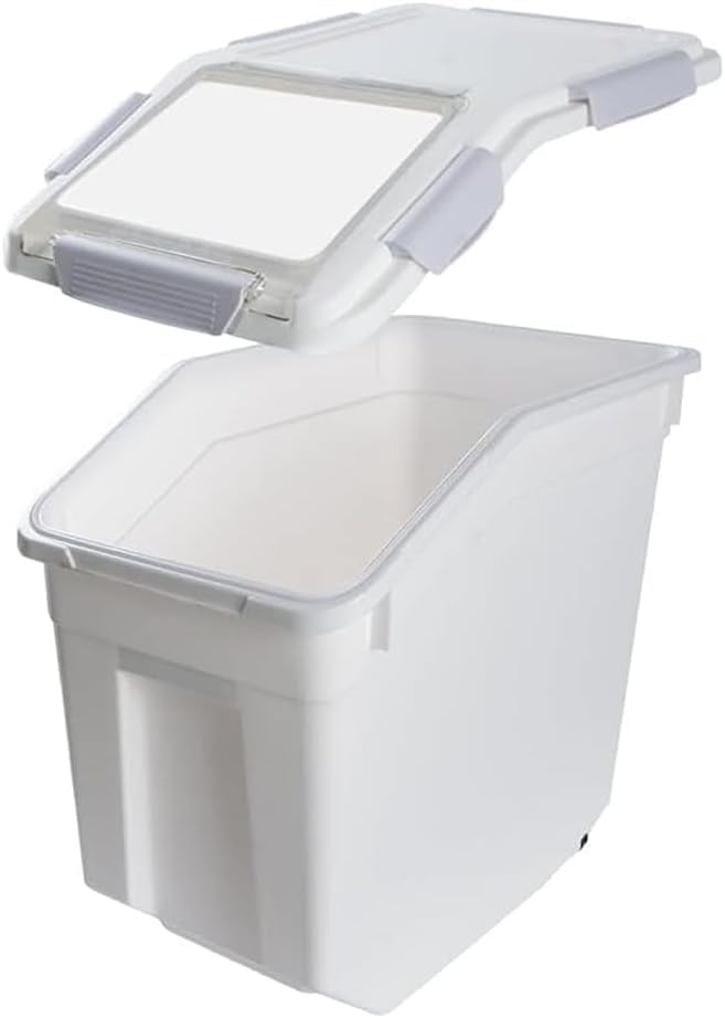 RUIAN 2pcs Food Container, Food Storage Box With Lid and Shovel, Airtight Flour Storage Container 25 lb Rice Storage Container with Wheels for Kitchen Flour, Rice, Grain,（Gray）
