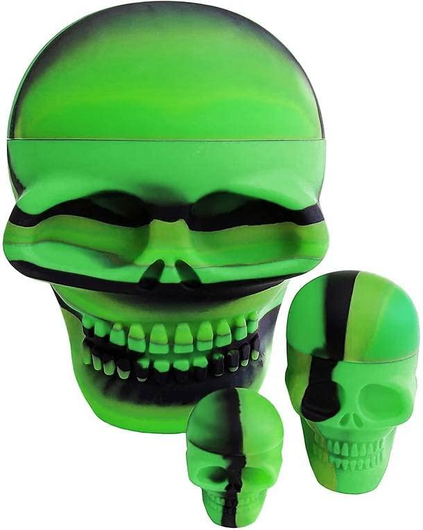 HerbHuggers Large 500 ml Silicone Skull Container Bundle Includes 15ml Small Skull Jar and 3ml Mini Skull Jar. Non-Stick Storage Great For Sticky Compounds Such as Creams, Oil, Wax