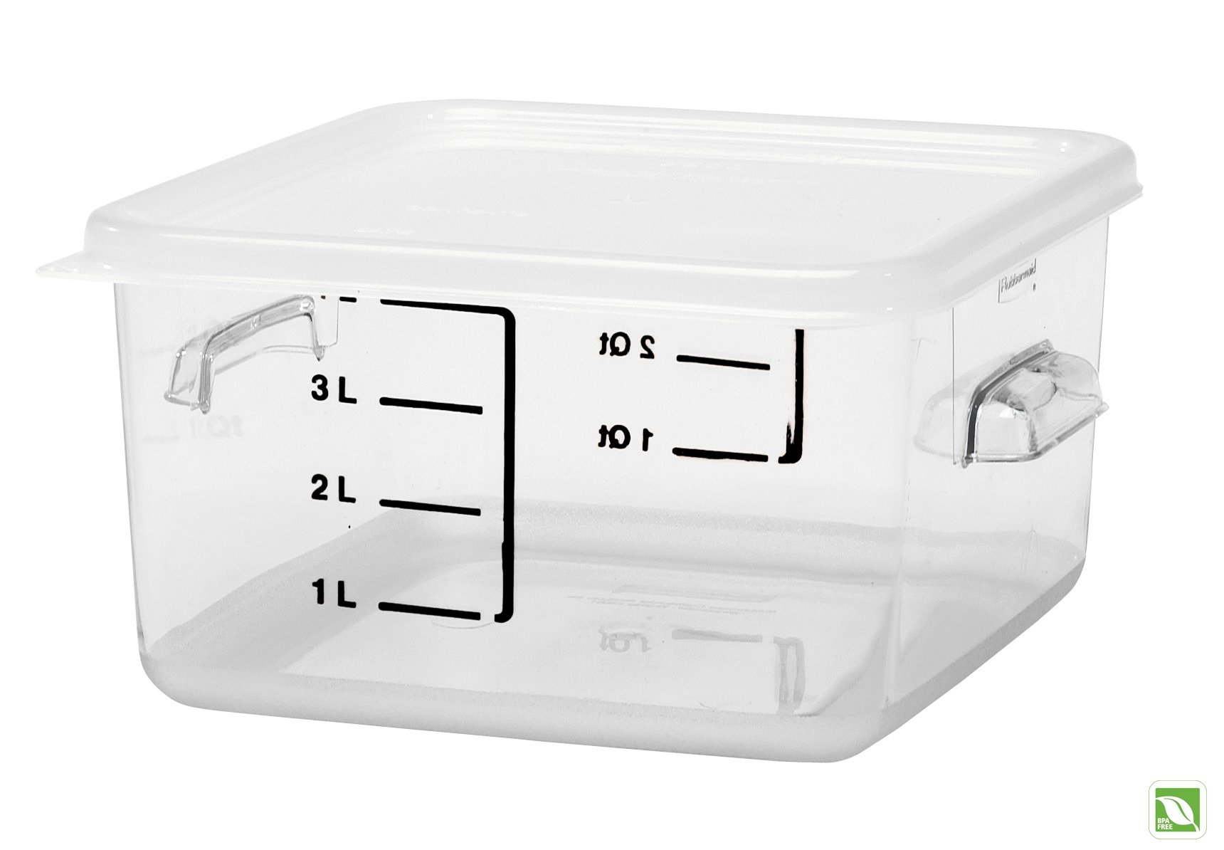 Rubbermaid Commercial Products-FG630400 Plastic Space Saving Square Food Storage Container For Kitchen/Sous Vide/Food Prep, 4 Quart, Clear, LID SOLD SEPARATELY (Pack of 2)