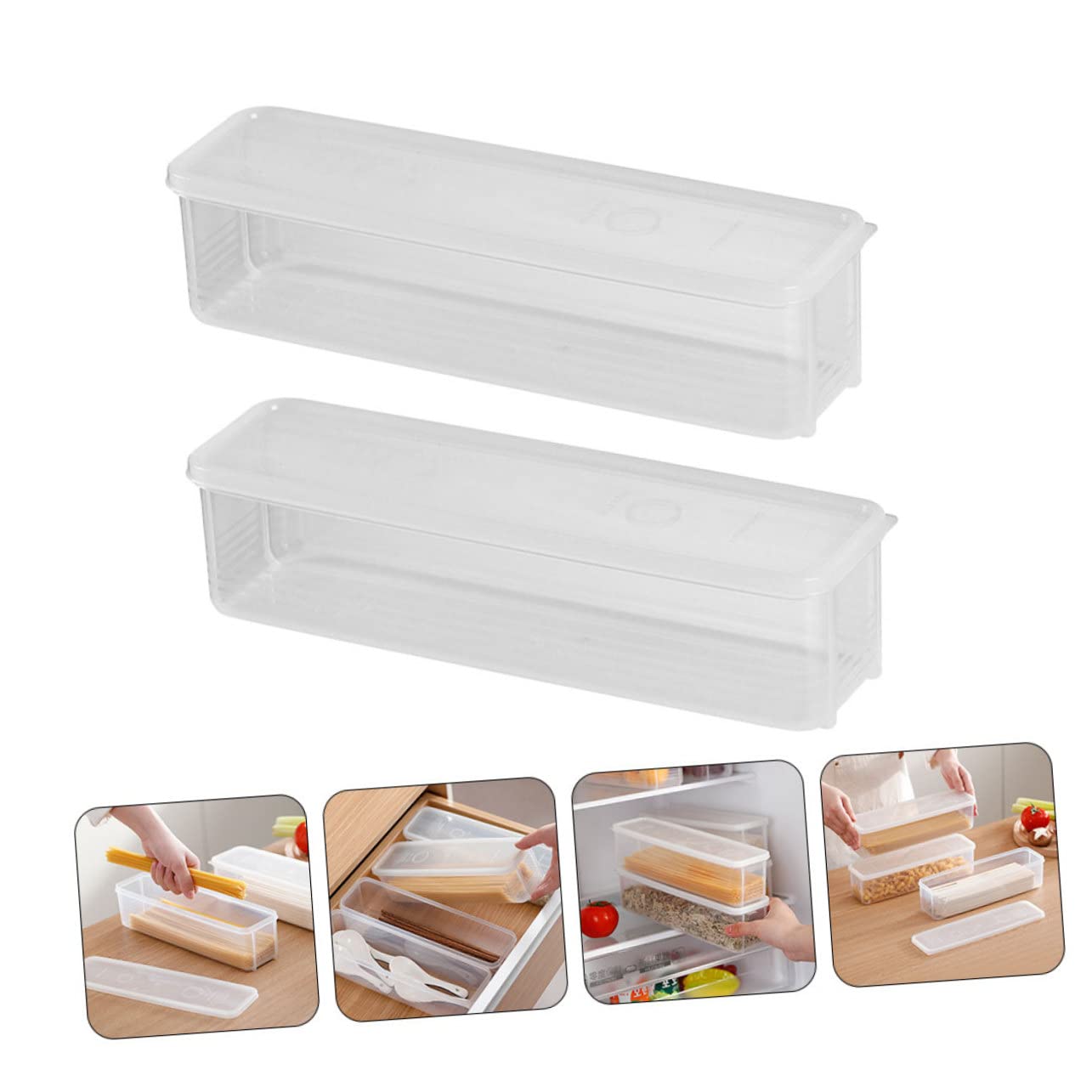KICHOUSE 2Pcs Airtight Rectangular Pasta Noodle Storage Boxes Sealed Grains Canisters for Pantry and Refrigerator Organization for Spaghetti and Food Storage