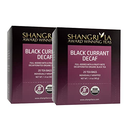 Shangri-La Tea Company Organic Tea Bags, Black Currant Decaf, 2 Boxes with 20 Tea Bags Each (40 Total)