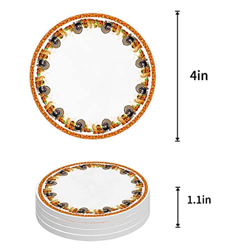 QUANJJ Fall Turkey Fruit Coasters Ceramic Set Round Absorbent Drink Coaster Coffee Tea Cup Placemats Table Mat (Color : D, Size : 6pcs)