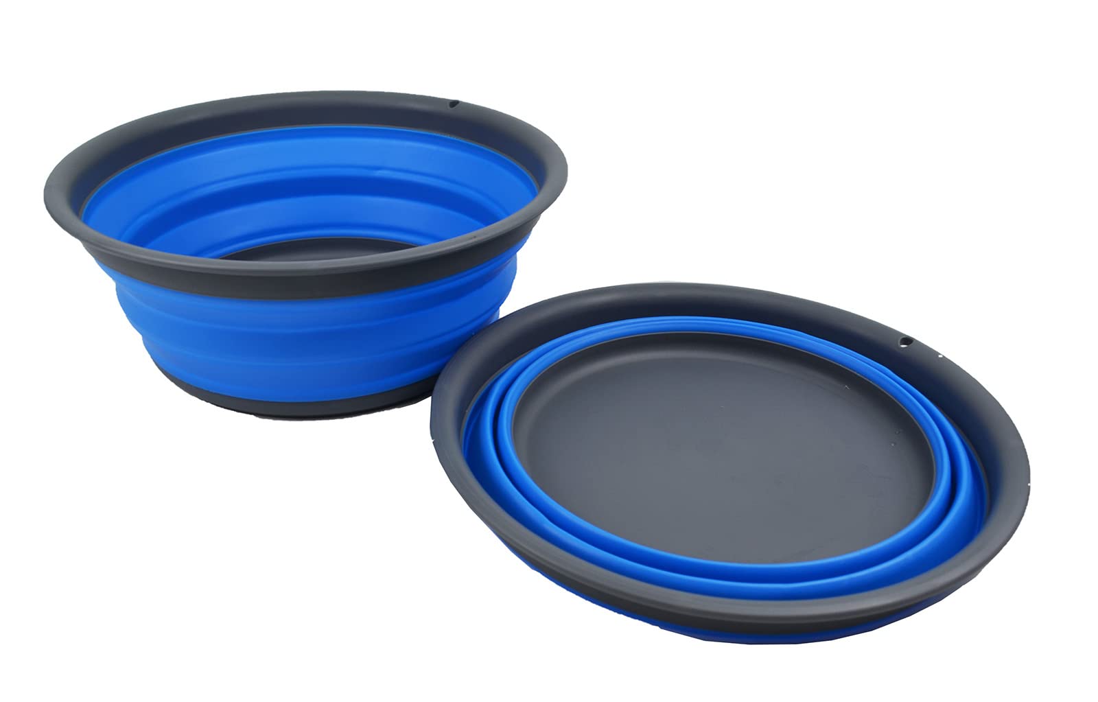 SAMMART 7.5L (1.98 Gallon) Collapsible Tub - Foldable Dish Tub - Portable Washing Basin - Space Saving Plastic Washtub (Grey/Blue (Set of 2))