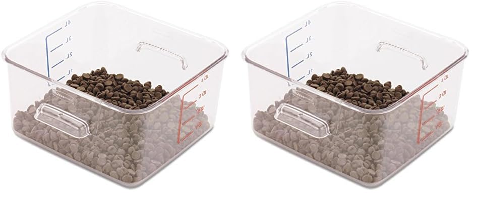 Rubbermaid Commercial Products-FG630400 Plastic Space Saving Square Food Storage Container For Kitchen/Sous Vide/Food Prep, 4 Quart, Clear, LID SOLD SEPARATELY (Pack of 2)