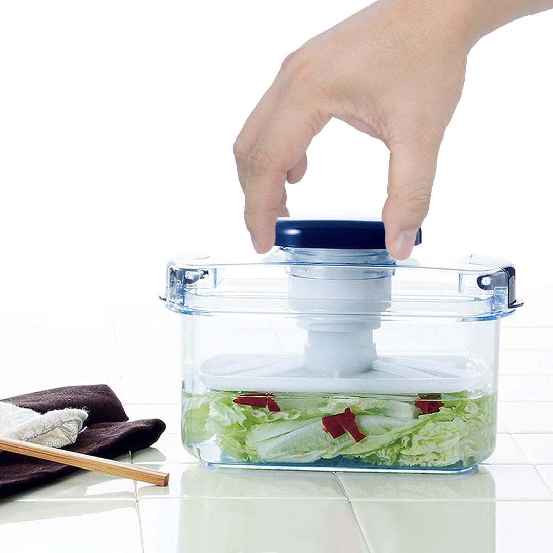 Instant Pickle Maker Vegetable Press Tsukemono Container Rectangle Made in Japan BPA Free (Blue 2.2L)