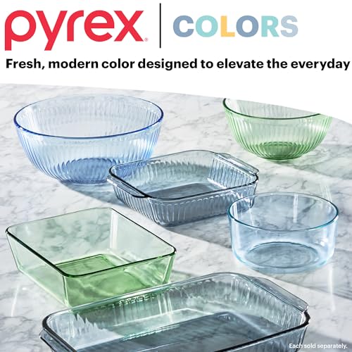 Pyrex Colors (11 Cup) Tinted Glass Large Rectangular Food Storage Container, Snug Fit Non-Toxic Plastic BPA-Free Lids, Freezer Dishwasher Microwave Safe, Green