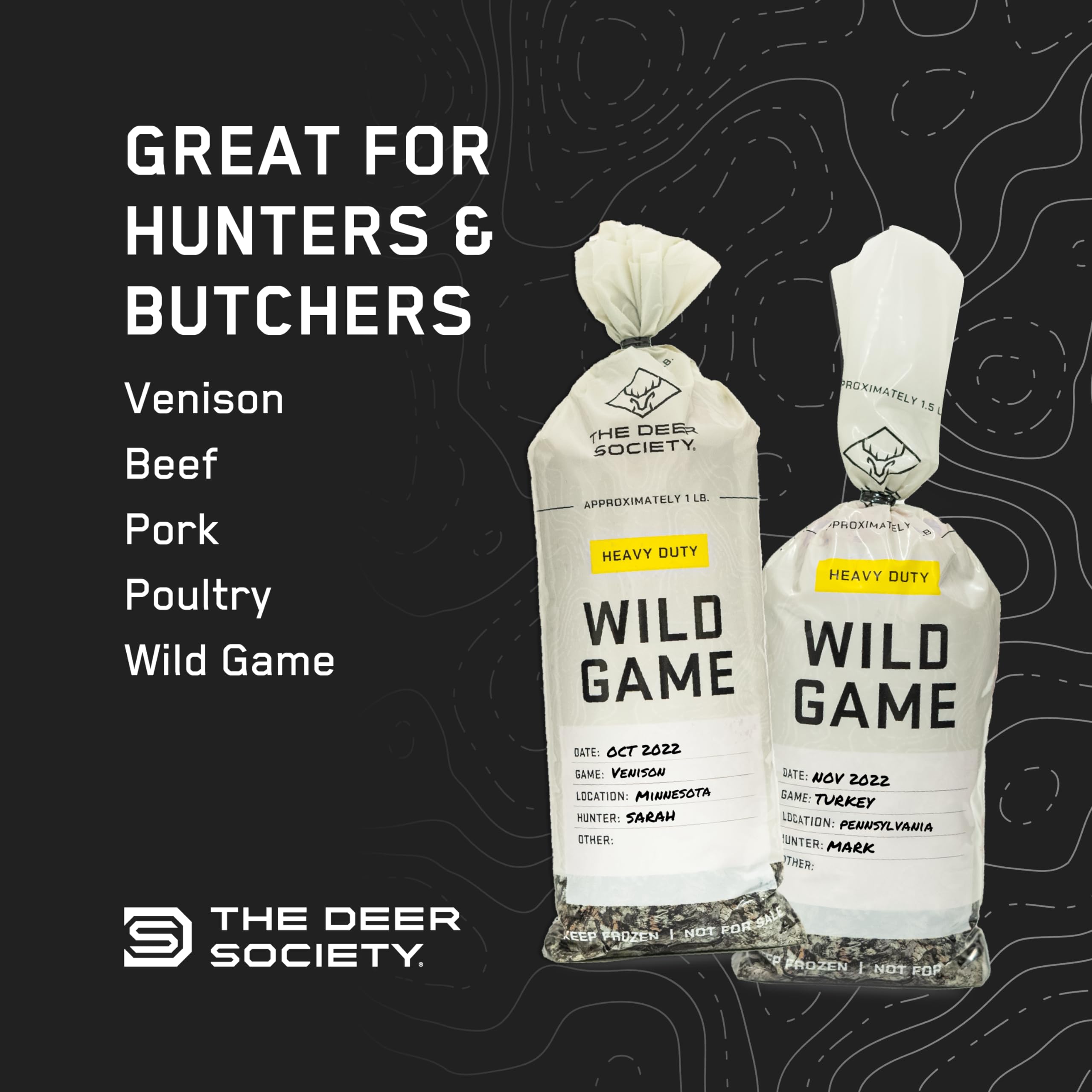 Extra Thick Wild Game Bags for Freezer Storage [150 pk ] | Extra Strong | 2.6 Mil Thickness | Meat Bags For Ground Meat | Deer Society | Illusion Outdoor Systems | Protect Your Game Meat