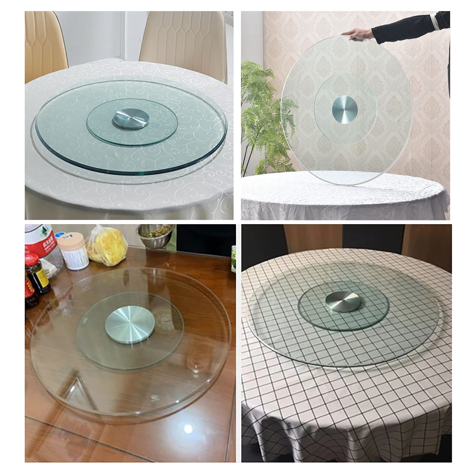 Dining Table Tempered Glass Turntable,Lazy Susan Turntable For Kitchen,360 Degree Swivel Dining Table Serving Tray,Clear Glass Rotating Serving Tray Silent Bearing 24/28/32/34/36/40 Inch