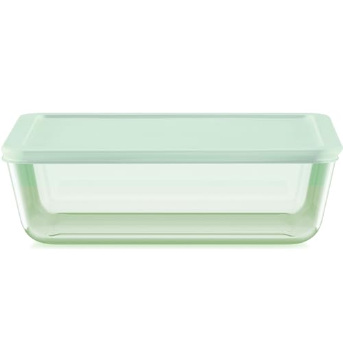 Pyrex Colors (11 Cup) Tinted Glass Large Rectangular Food Storage Container, Snug Fit Non-Toxic Plastic BPA-Free Lids, Freezer Dishwasher Microwave Safe, Green