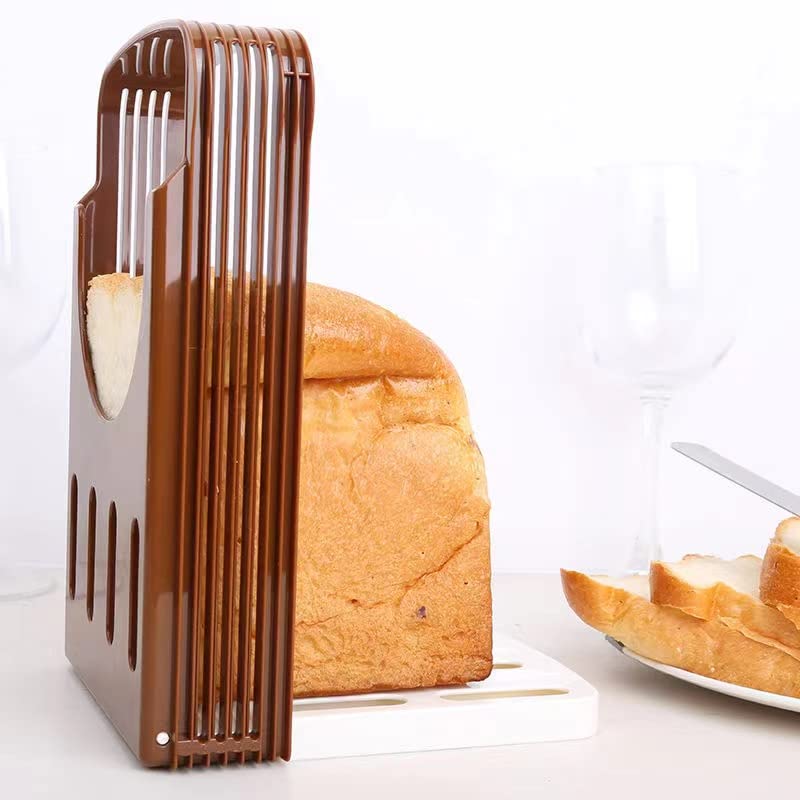 Bread Slicer,Bread Slicer for Homemade,Bread Loaf Cutter Machine - Foldable Adjustable Brown Plastic Bread Machine,Kitchen Fittings be used for Sandwich Cutter toast Bagel Slicer