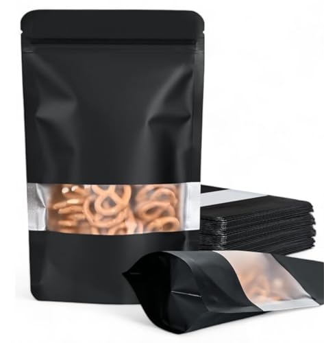 Boshmo Matt Stand Up Pouch Bags, 100 Pieces Reusable Zip Lock with Matt Window for Multi-purpose Storage (Black)