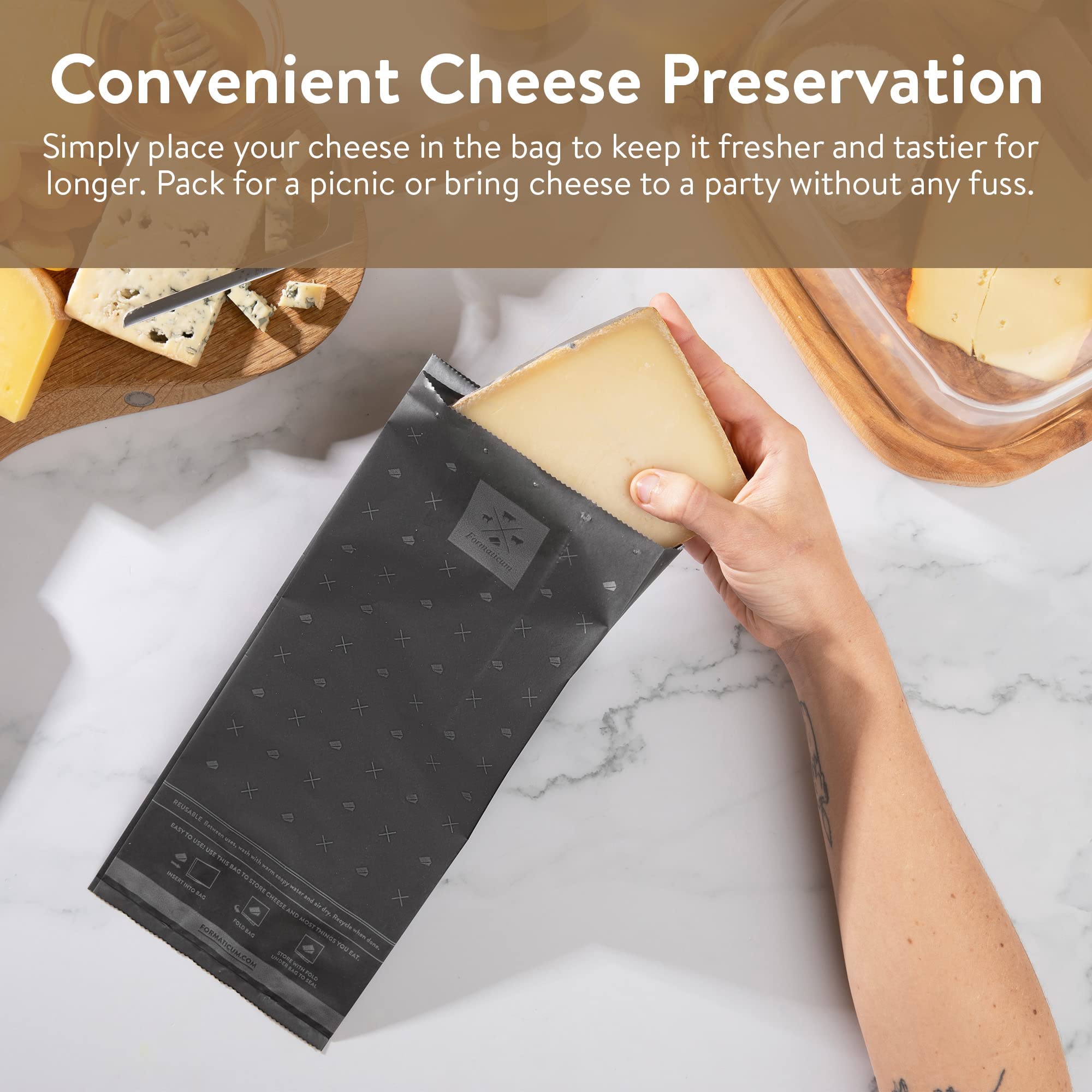 Formaticum Reusable Storage Bundle - Includes Reusable Cheese Storage Bags and Reusable Cheese Storage Sheets, Gift for Charcuterie Board Presentation and Food Tasting Events