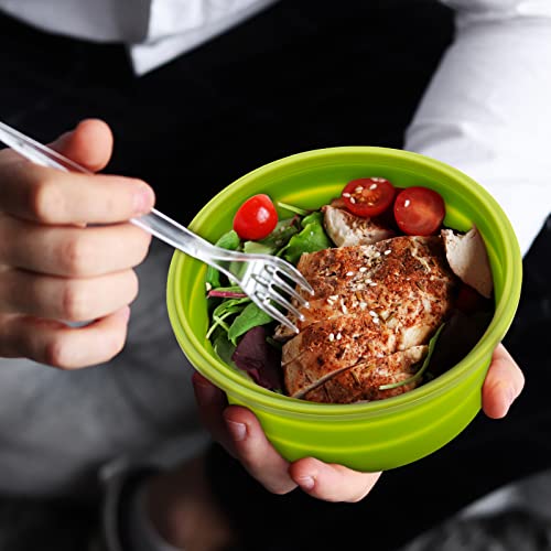 Nuenen Set of 8 Collapsible Food Storage Containers with Lids Silicone Flat Collapsible Bowls for Stacks Travel Camping Meal Prep Container for Kitchen, Freezer Microwave Dishwasher Safe (Round)