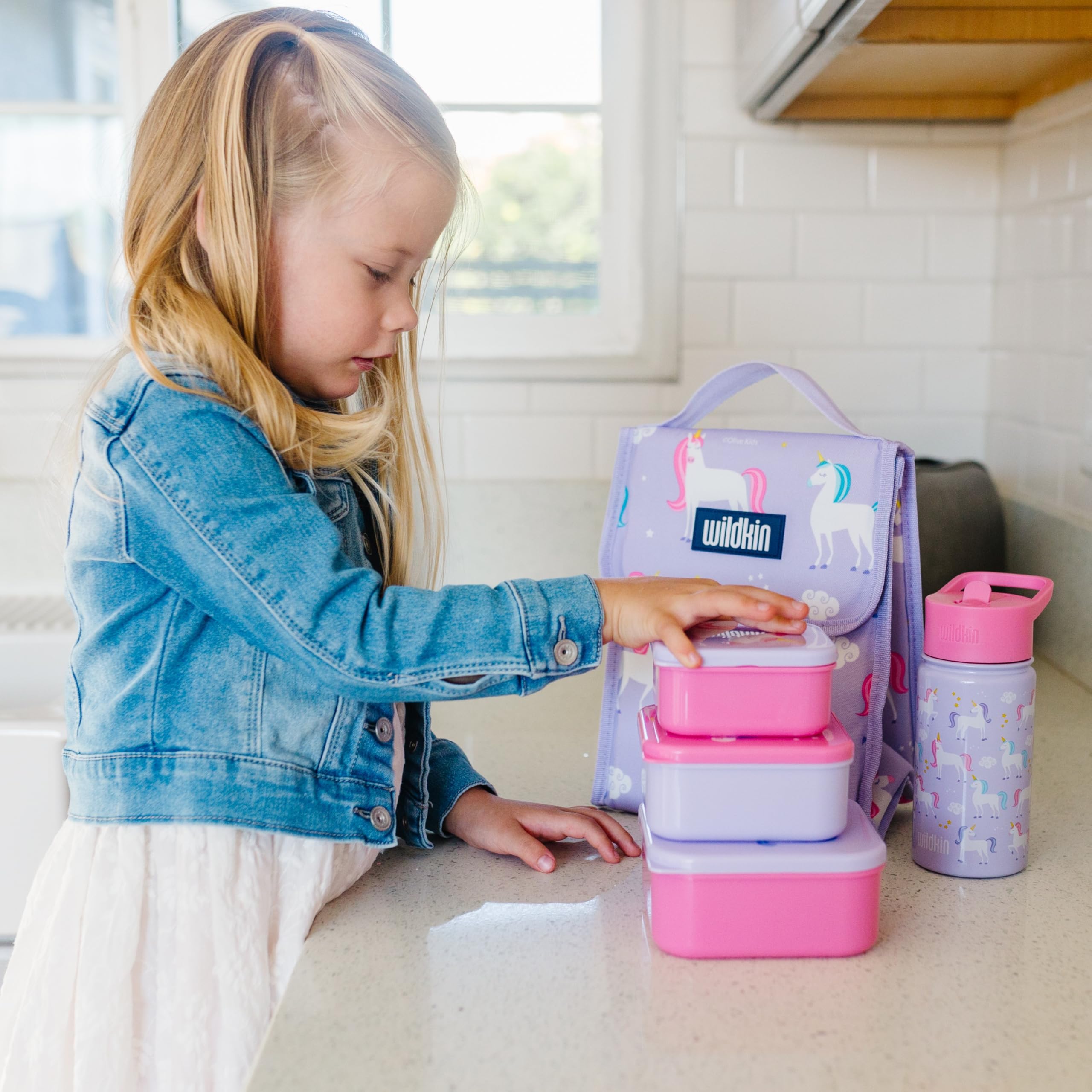 Wildkin Nesting Food Containers for Kids β Stackable, Airtight & Dishwasher Safe - Set of 3 - Unicorn